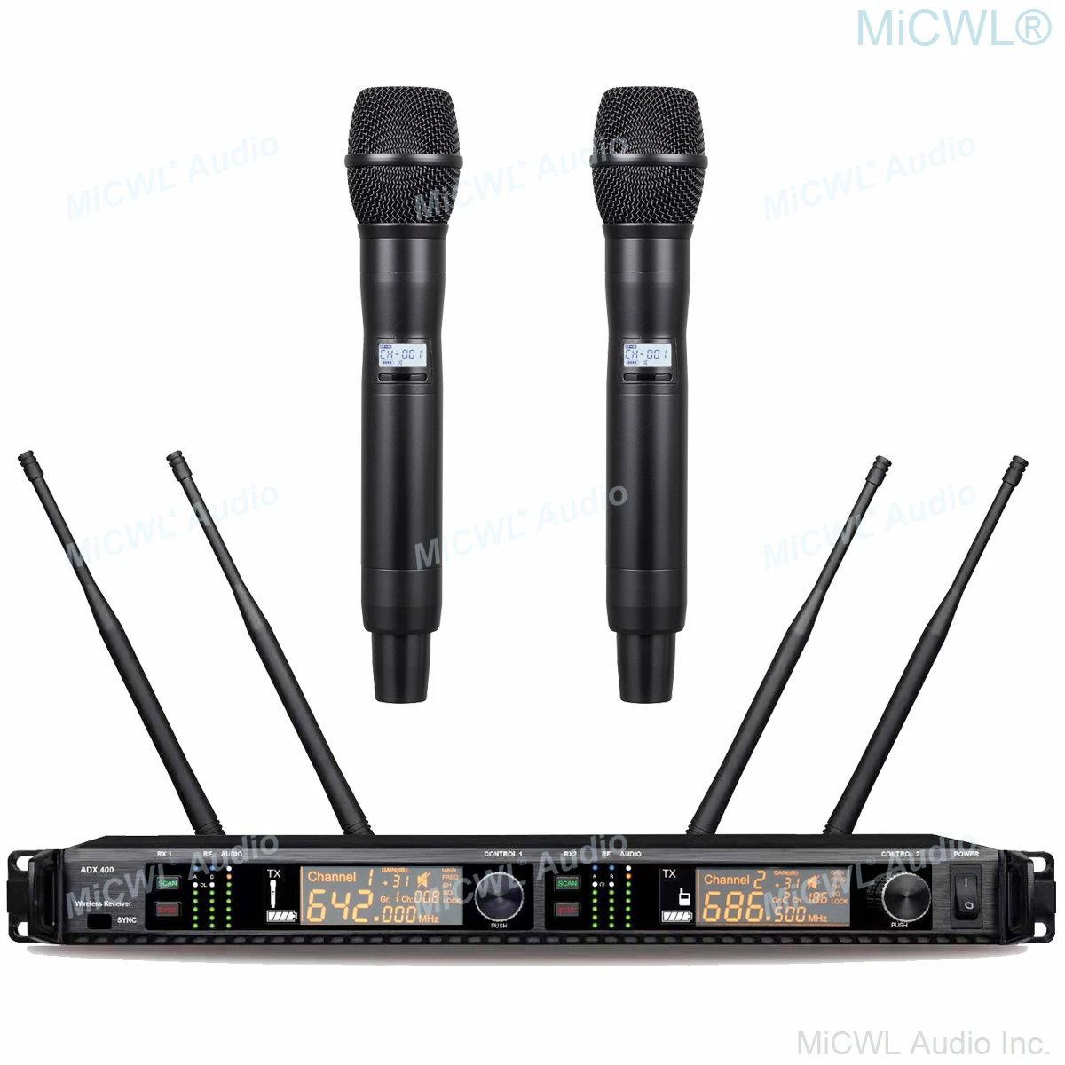 Advanced AD4D UHF 2 x 200 Channel Handheld Digital Wireless Microphone