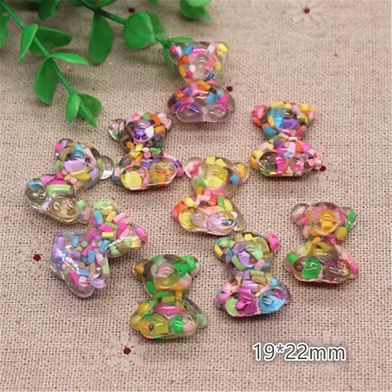 10pcs 19*22mm Kawaii Resin Transparent Bear Filled Colorful Polymer ...
