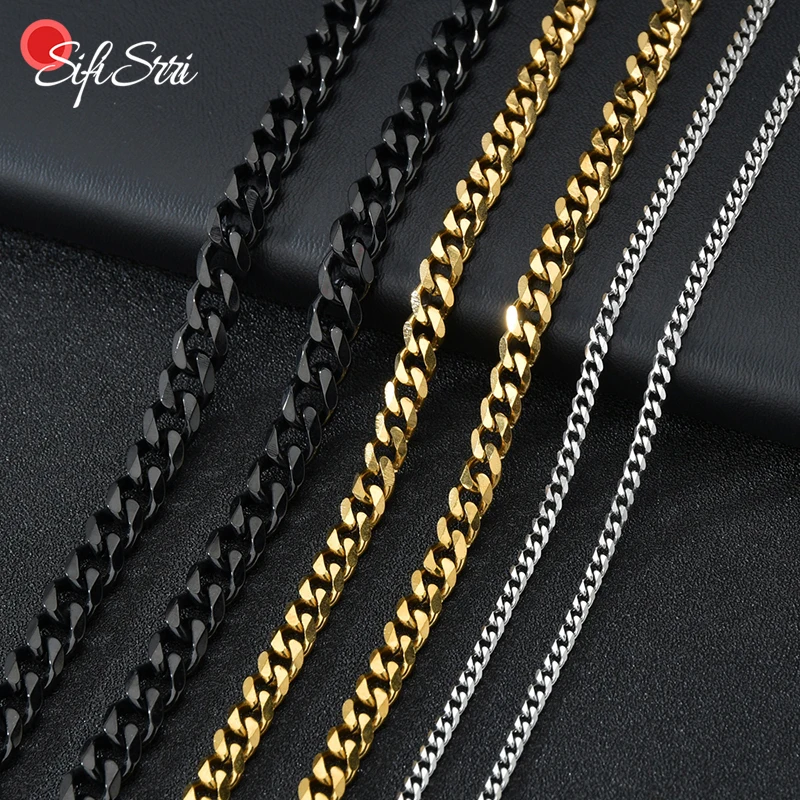 Sifisrri collares cubanos de acero inoxidable para hombre y mujer ...