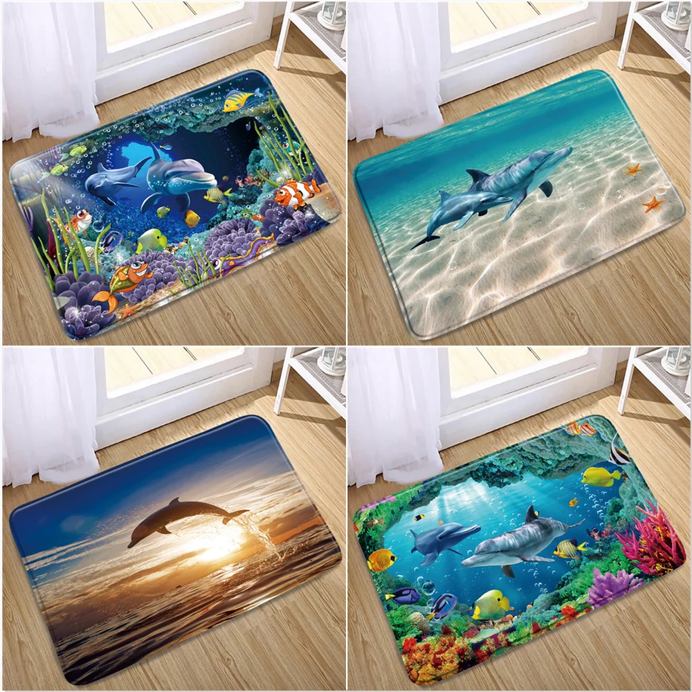 Underwater World Dolphin Non Slip Entrance Door Bathroom Mat Carpet ...