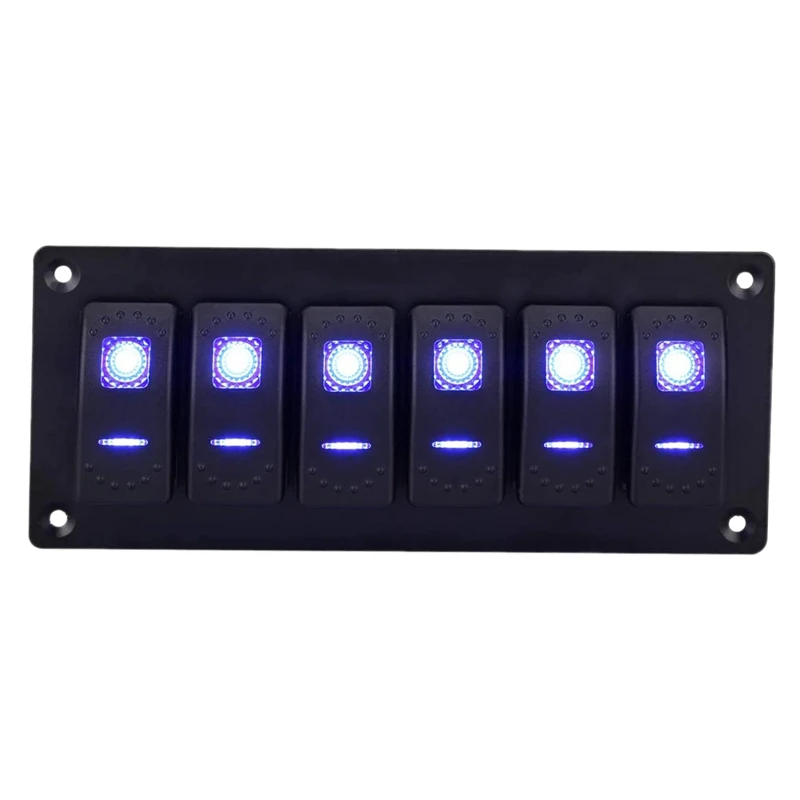 Rocker Switch Aluminum Panel 12V 24V 6 Gang Toggle Switch Dash 5 Pin on ...