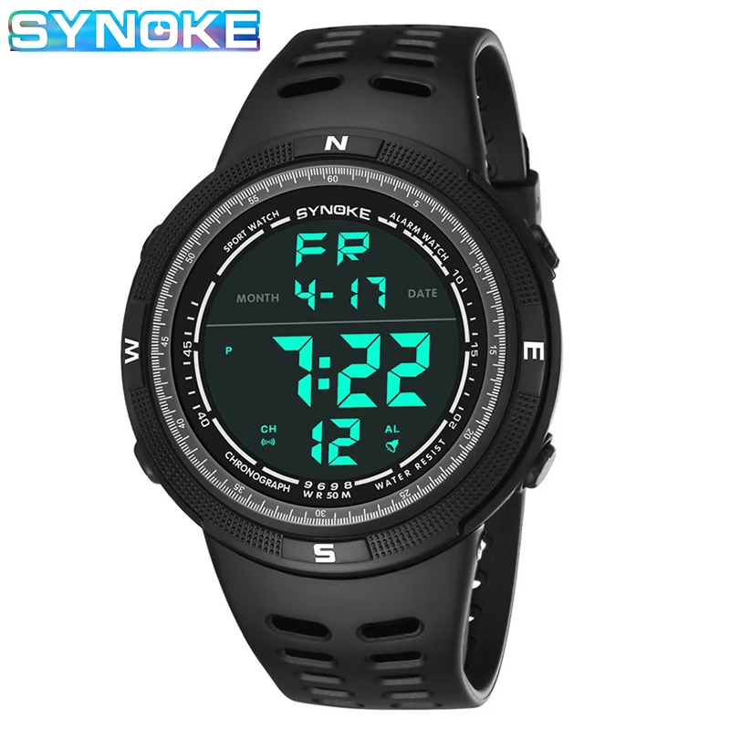 SYNOKE, мужские большие спортивные часы, модные, повседневные, дигутал ...