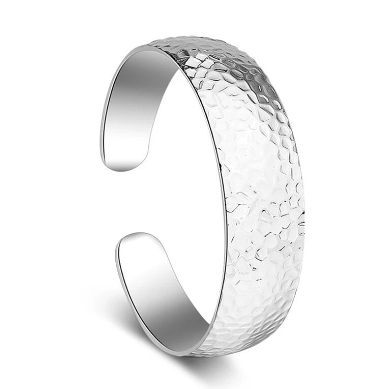 Pulsera de plata de ley 925 para mujer, brazalete ancho con patrón ...