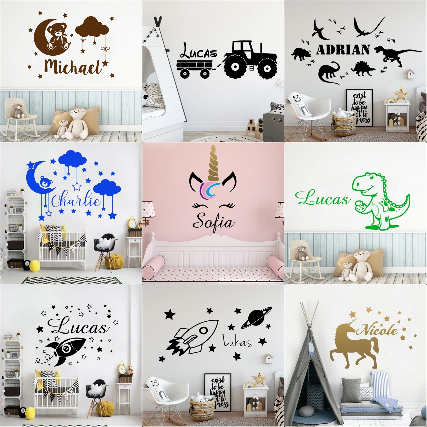20 Style Personalized Name Wall Sticker Vinyl Decals For Babys Kids ...