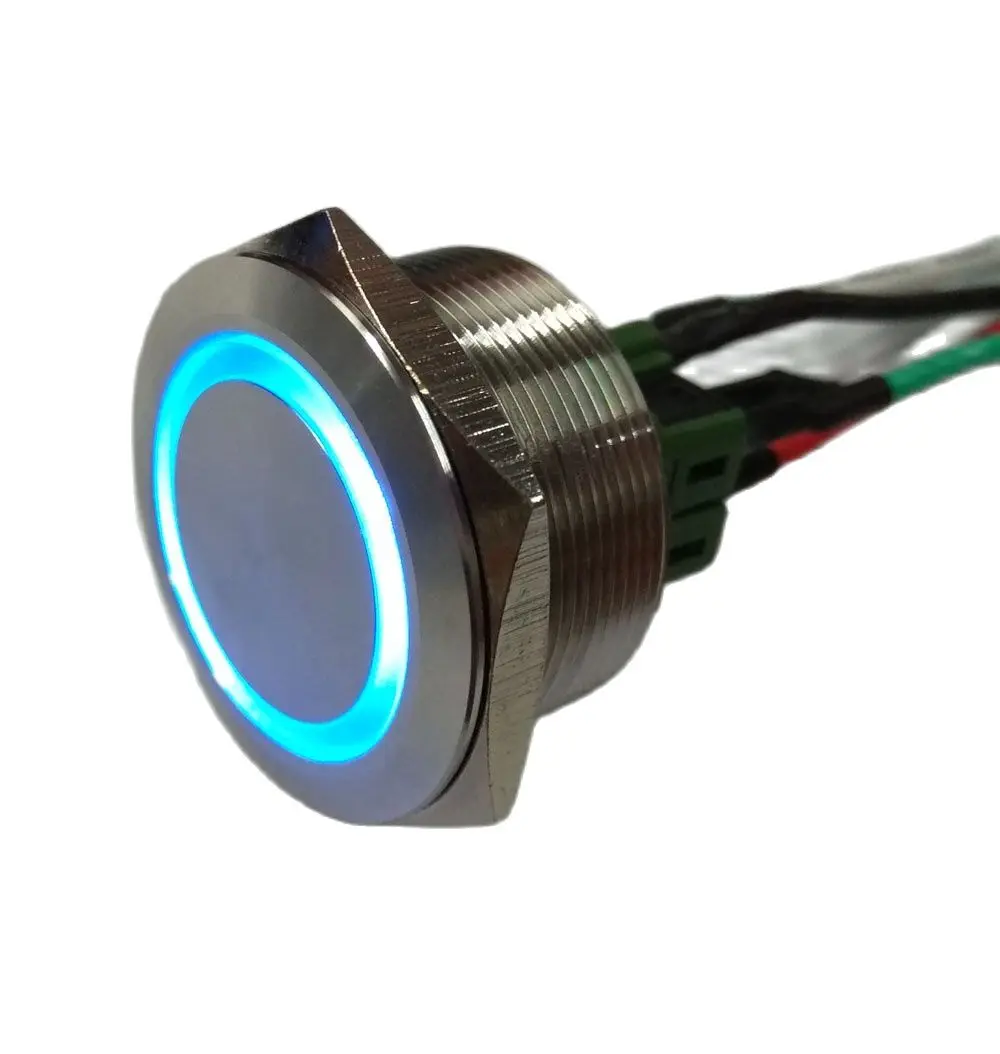 30mm Momentary or Latching Blue Ring LED Anti Vandal Electric Metal Car ...