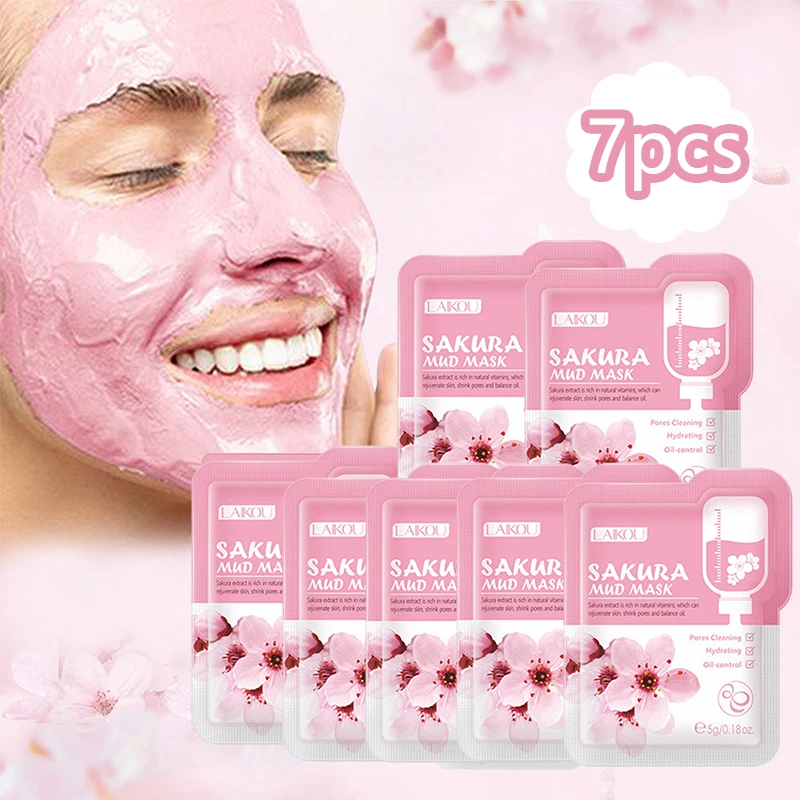 LAIKOU 7pcs Japan Sakura Mud Face Mask Cleansing Whitening Moisturizing ...