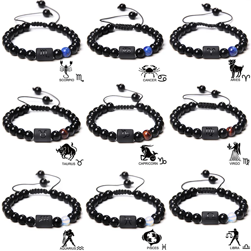 12 Zodiac Signs Constellation Couples Bracelet Natural Stone Beads ...