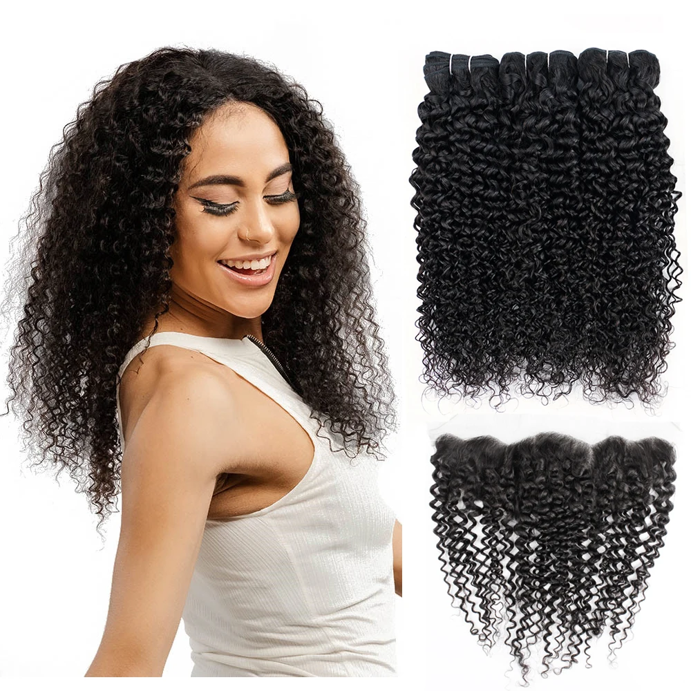 Curly Bundles With Frontal Transparent Pre-plucked Lace Free Part 95g ...