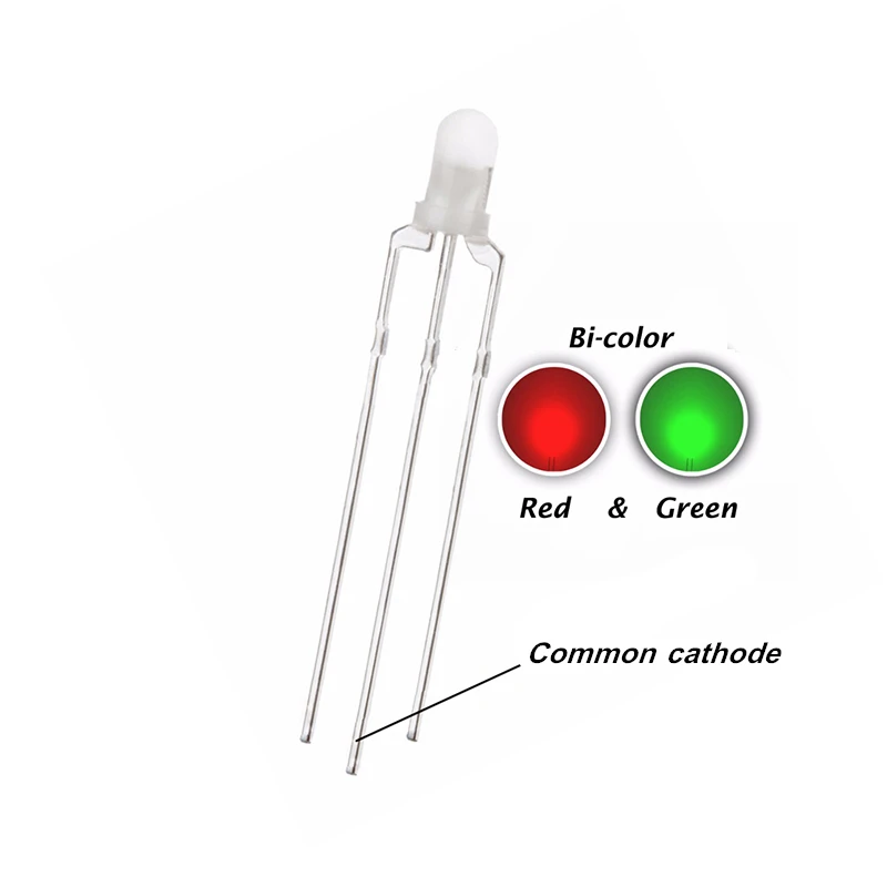 100 Uds 3MM difuso LED rojo & verde Color doble DIP cátodo común LED ...
