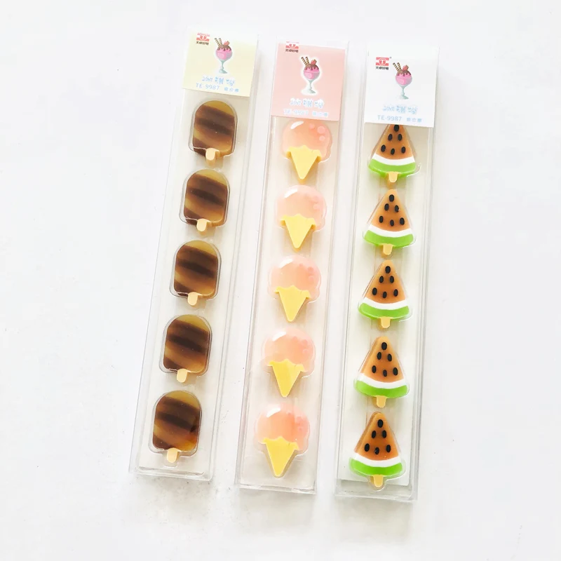 5pcs /pack Cute Summer Style Watermelon Ice Cream Rubber Eraser ...