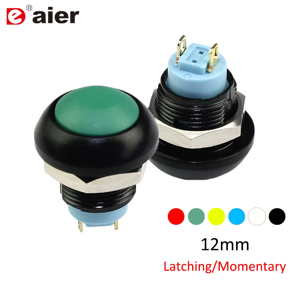 2PCS-12MM-Mini-2pin-Dome-Push-Button-Switch-OFF-ON-Momentary-Latching-Waterproof-Plastic ...