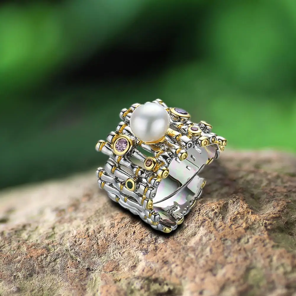 Anillo-de-perlas-creativas-para-mujer-anillos-de-plata-de-ley-925-Perla ...