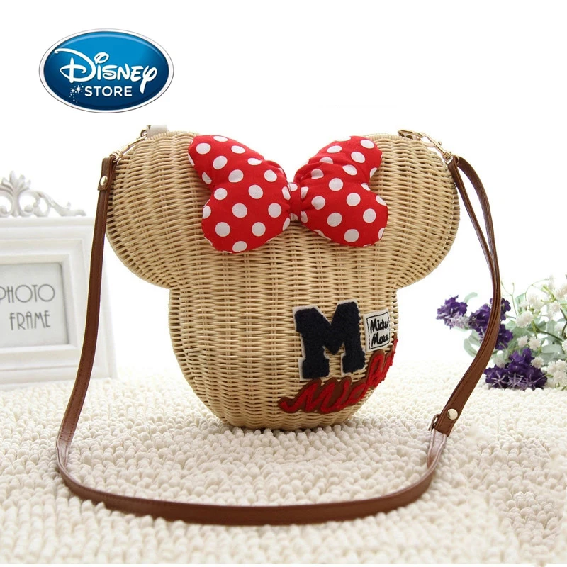 Disney Mickey Mouse Women Hand-woven Rattan Bag Straw Shoulder Handbag ...