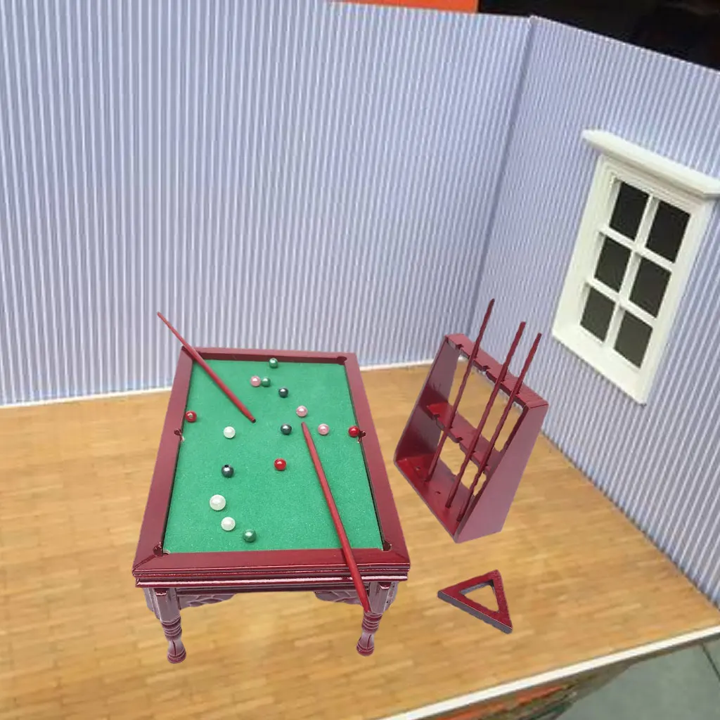 Mini bebek evi 1/12 ölçekli ahşap bilardo masası bilardo topu seti ...