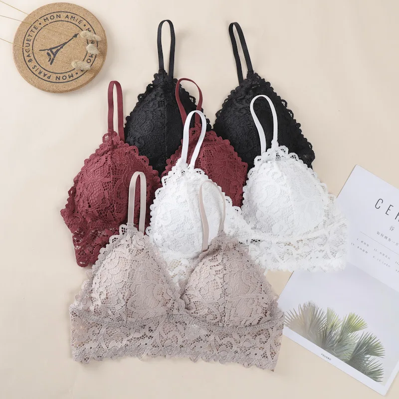 Mulheres bralette estilo francês sutiã de renda meninas triângulo copo ...
