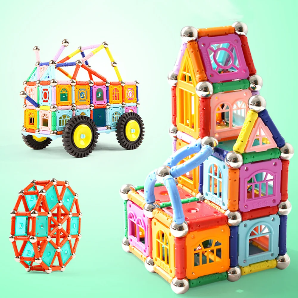 438pcs Magnetic Designer Constructor Magnet Sticks Bars Metal Balls ...