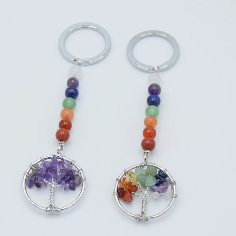 Natürlichen Kristall Stein Runde Baum des Lebens Anhänger 7 Chakra Handgemachte ...