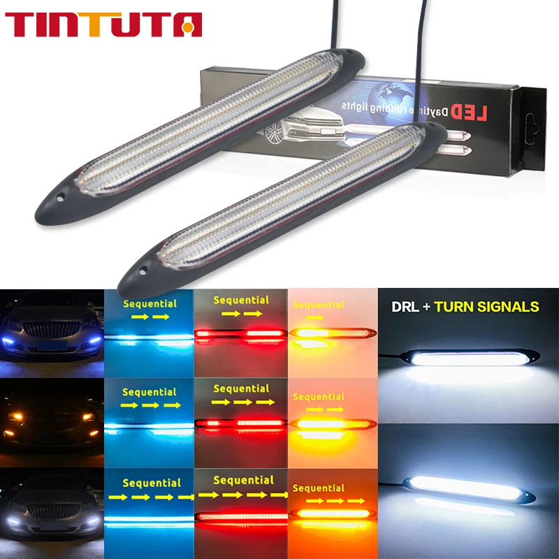 Universal-LED-Car-DRL-Luzes-Diurnas-Auto-Sequencial-Turn-Signal-Amarelo ...
