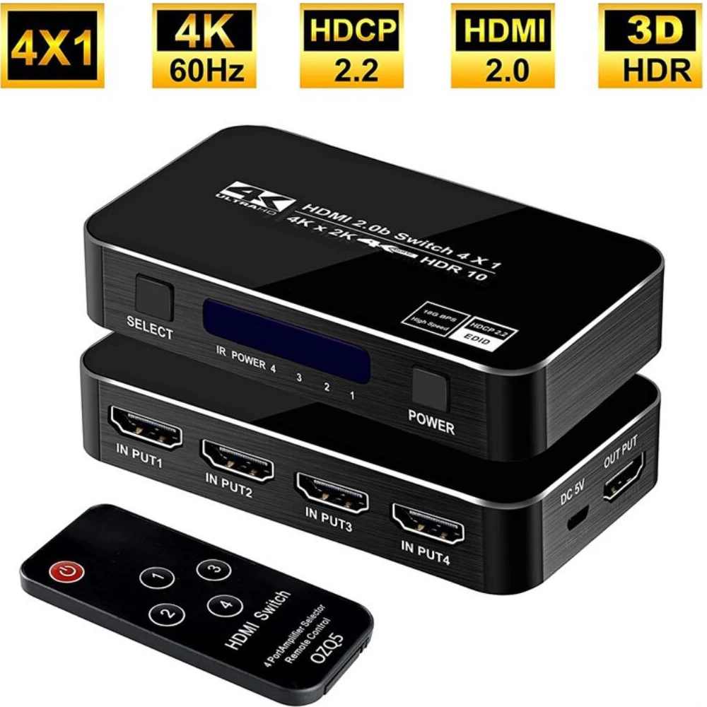 4K 60Hz HDMI Switcher 4K HDR 5X1 hdmi switch 5.1 audio extractor HDCP 2.2 Switcher HDMI with ...