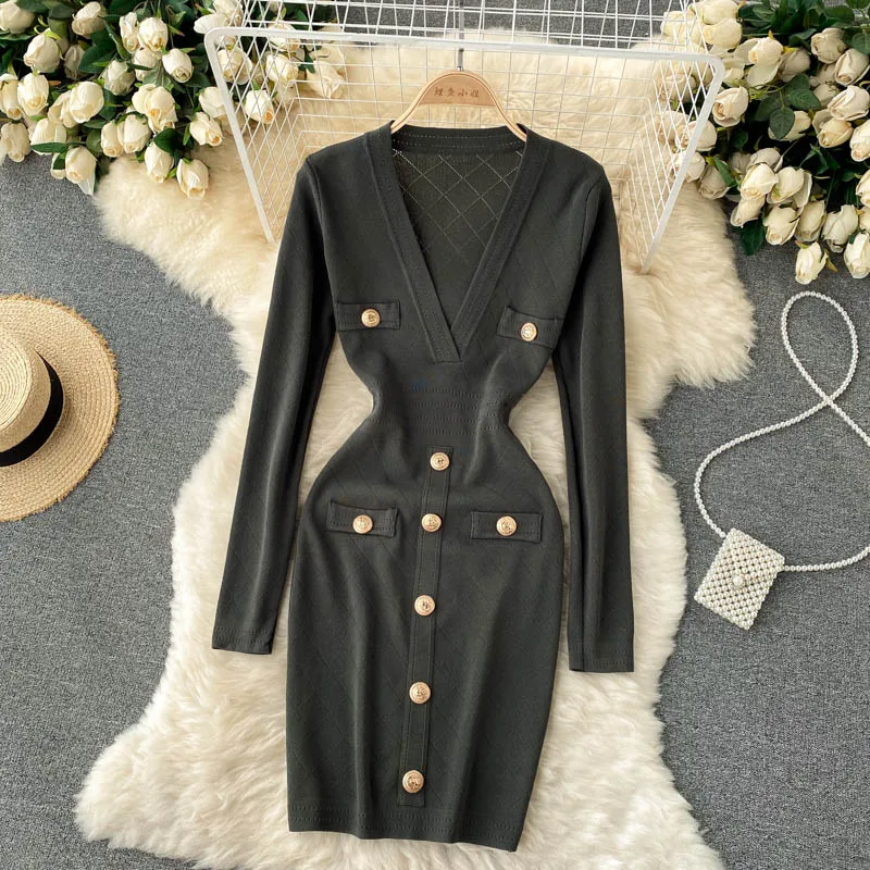Robe,Mini robe en tricot pour femmes,Sexy,noire,haute rue,décolleté en ...
