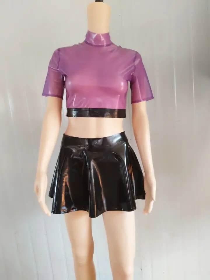 Pure Latex Rubber Women Short Slevees Top and Skirts Suit Size XXS XXL ...