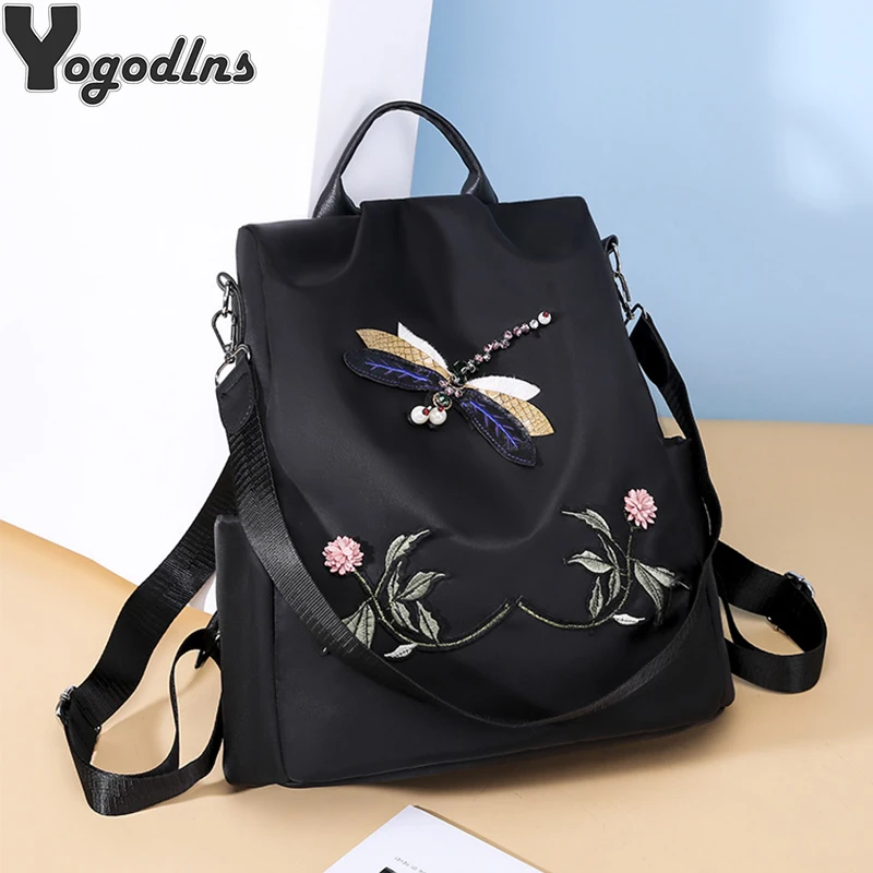 Fashion Embroidery Dragonfly Women Backpack High Quality Waterproof ...