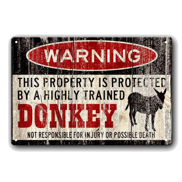 Donkey Sign Funny Metal Signs Donkey Warning Sign Vintage Tin Metal ...