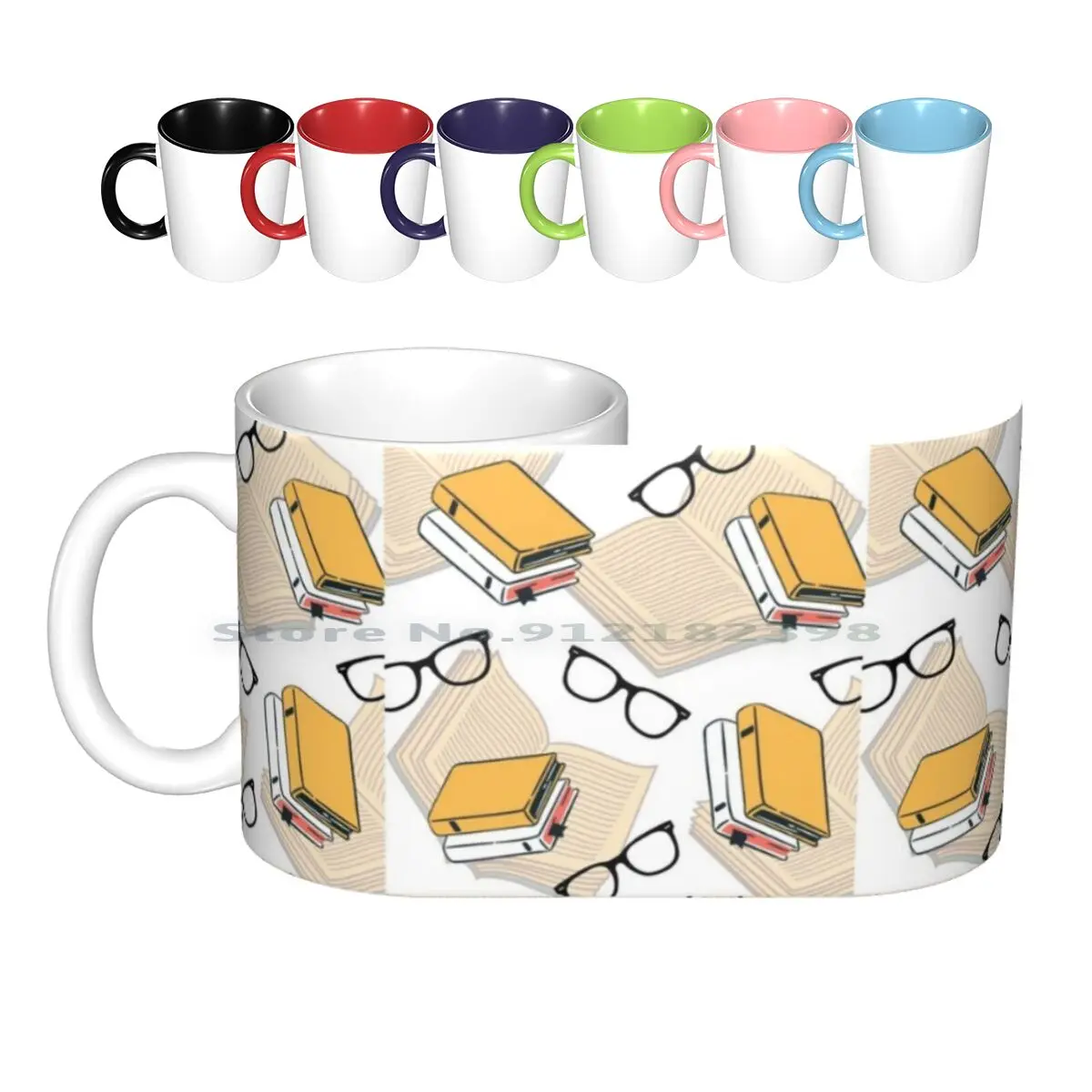 Book And Glasses Print Pattern Ceramic Mugs Coffee Cups Milk Tea Mug ...