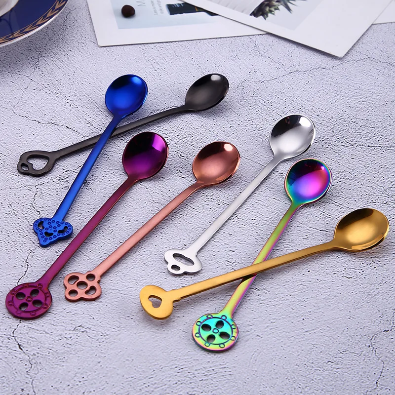 Conjunto de 6 pces, grupo de colher pequena de aço inoxidável colorido ...