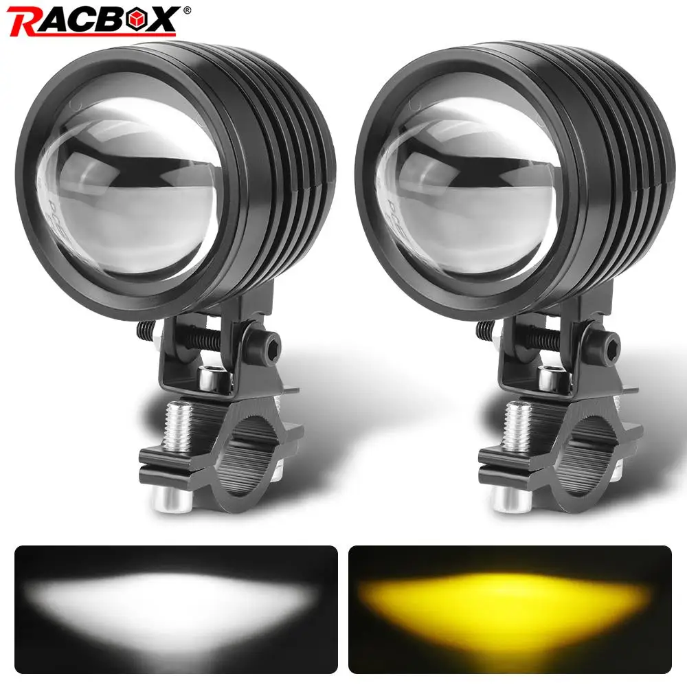 Motorcycle LED Spotlight Headlight 15W White Yellow Dual Color ...