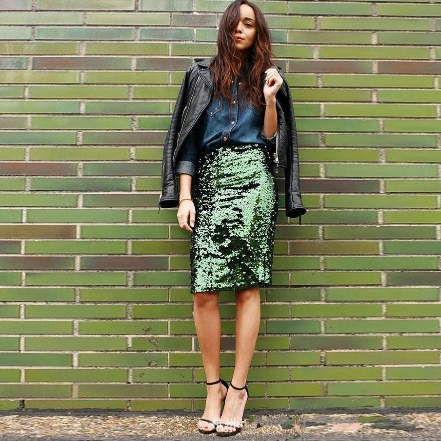 Groene-Vrouwen-Rok-Sequin-Rits-Korte-Rok-Slank-Potlood-Rok-Femininas ...