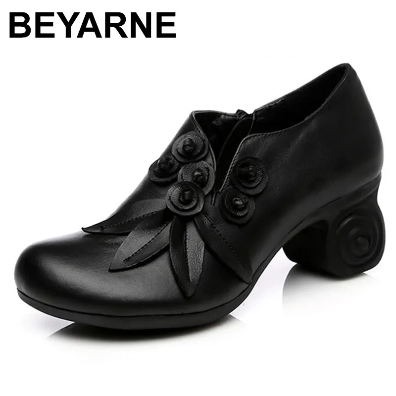 BEYARNE 2020 National Wind Women Shoes Genuine Leather High Heel Shoes ...