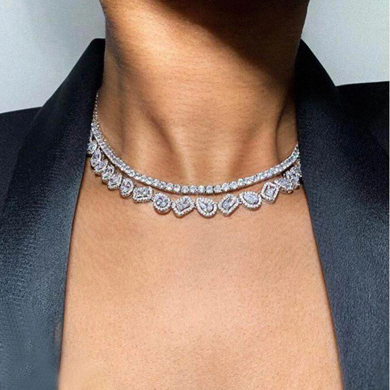 Iced-Out-Bling-Sparking-Geometric-Round-Rectangle-Tear-Drop-Choker ...