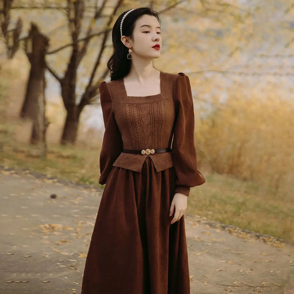 Vintage Elegant Sweater Dress Women Autumn Winter New French Bubble ...