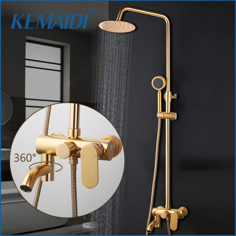 KEMAIDI Zirconium Gold Bathroom Shower Faucet Set Bathtub Mixer Tap W ...