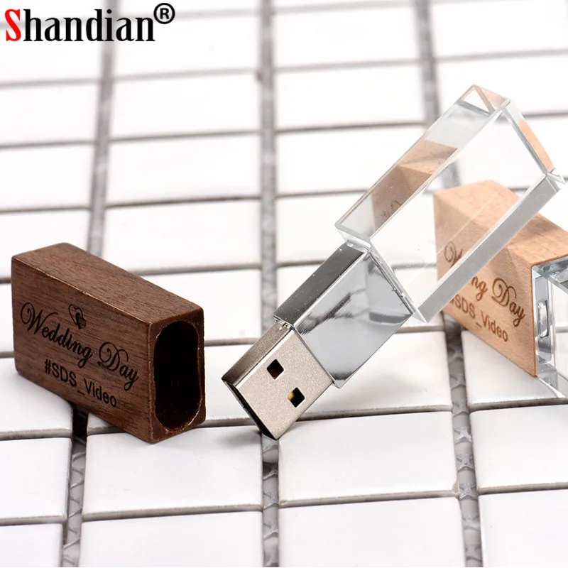 SHANDIAN creative wooden and crystal pendrive 4GB 32GB pen drive 16GB ...
