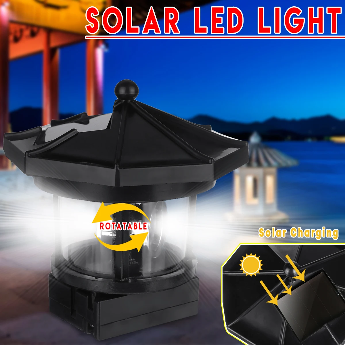 Solar Powered Lighthouse LED Rotating Solar Light Outdoor Garden ...