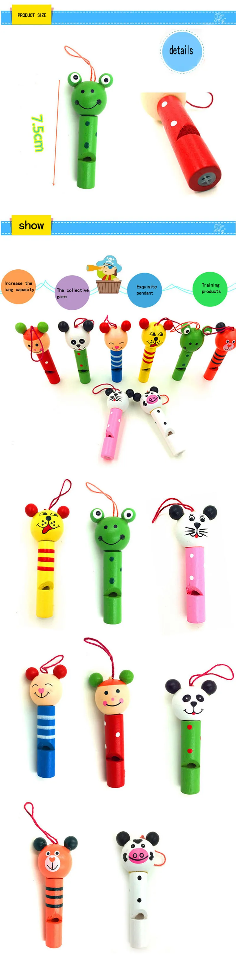 8PCS small animals mixed wooden Lip Whistles Pinata Kids Birthday ...