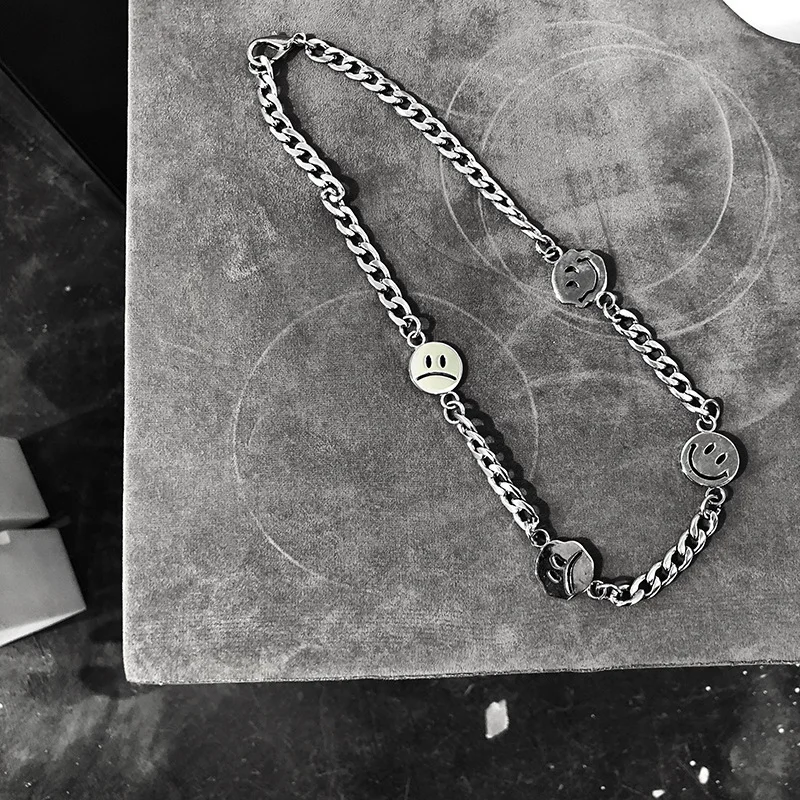 Gothic Street Trendy Smile Sad Face Stainless Steel Chain Necklace For ...