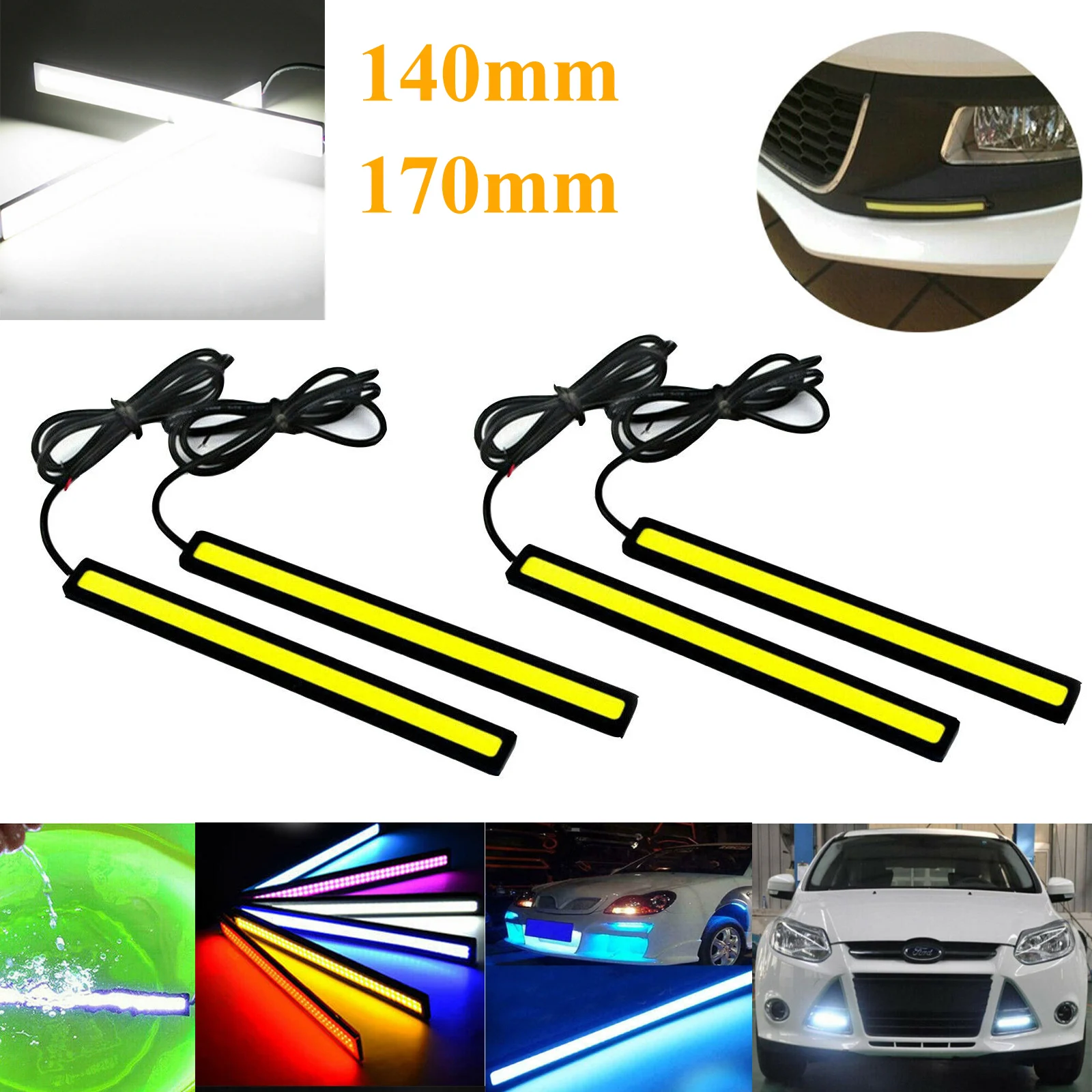 Ultra Thin Bright LED COB Strip Waterproof DC 12V DRL Lamp Day Time ...