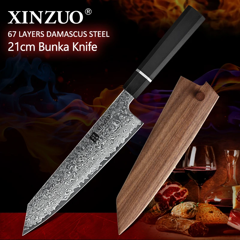 Xinzuo 8.5'' Inch Bunka Knife Vg10 Japanese Damascus Steel Kitchen Chef ...