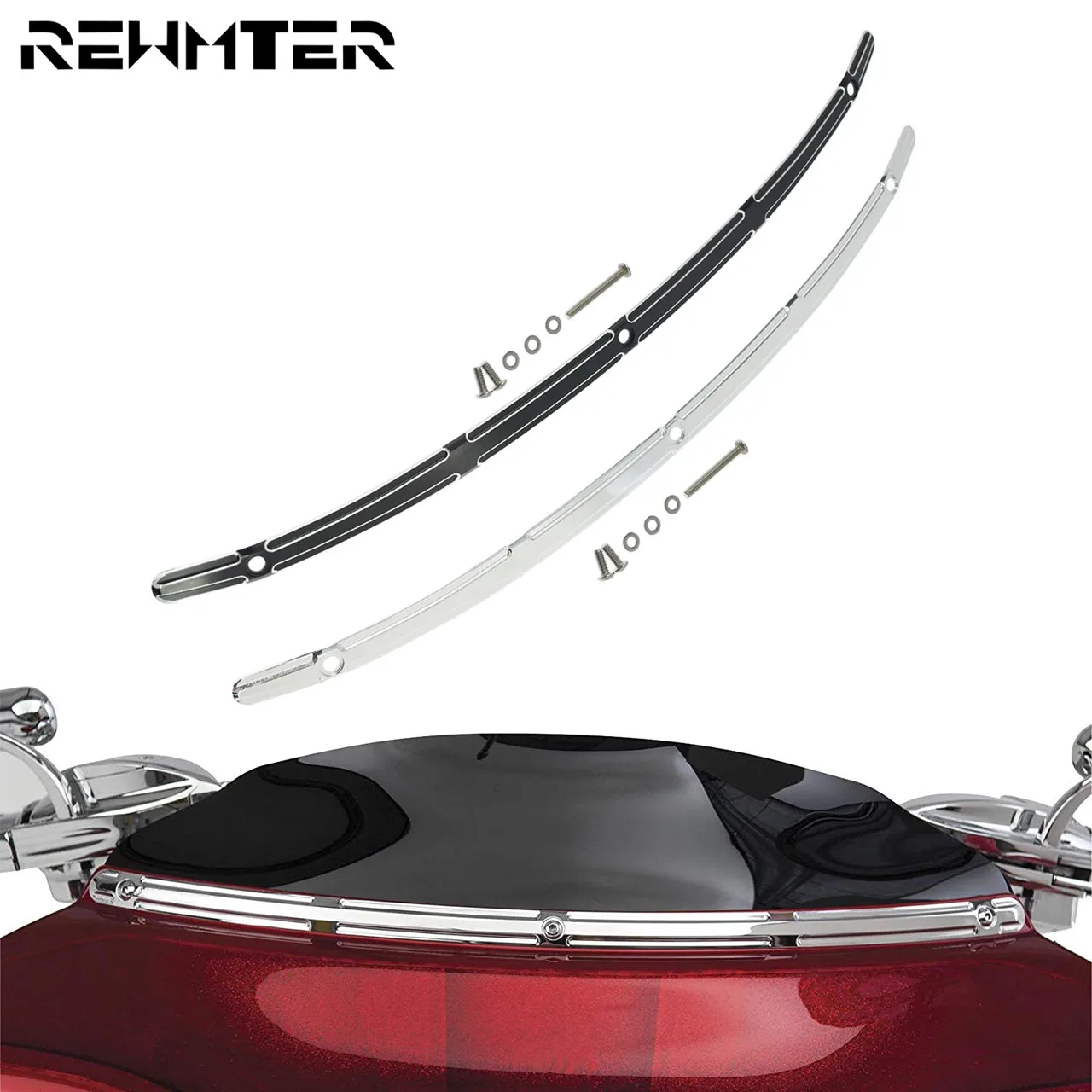 Motorcycle-CNC-Windscreen-Trim-Black-Chrome-Windshield-Trim-Aluminum ...