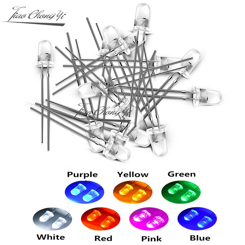 Lâmpadas led de 5mm branco/azul/vermelho/amarelo/verde/rosa, 1000 peças ...