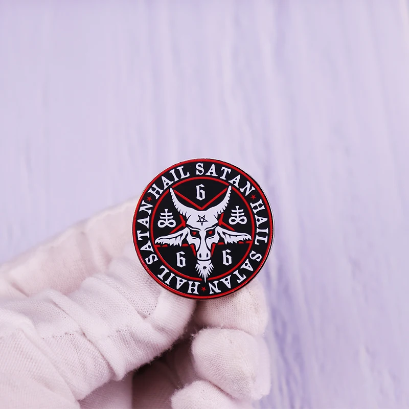 Hail Satan Satanic Pentagram Goat's Head 666 Pin Button Badge|Brooches ...