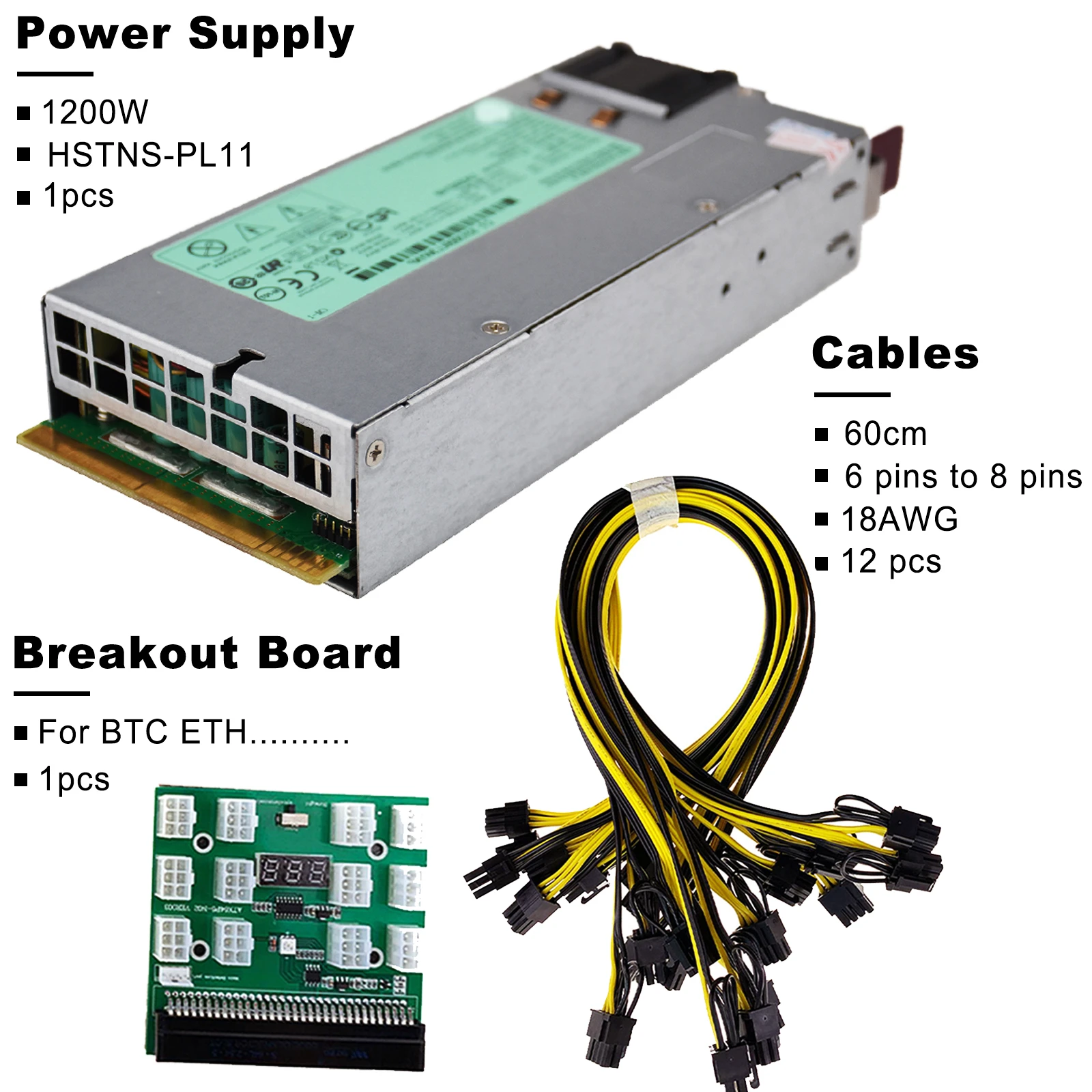 Power Supply + HSTNS PL11 1200W PSU Breakout Board 12pcs 6pin to 8pin ...