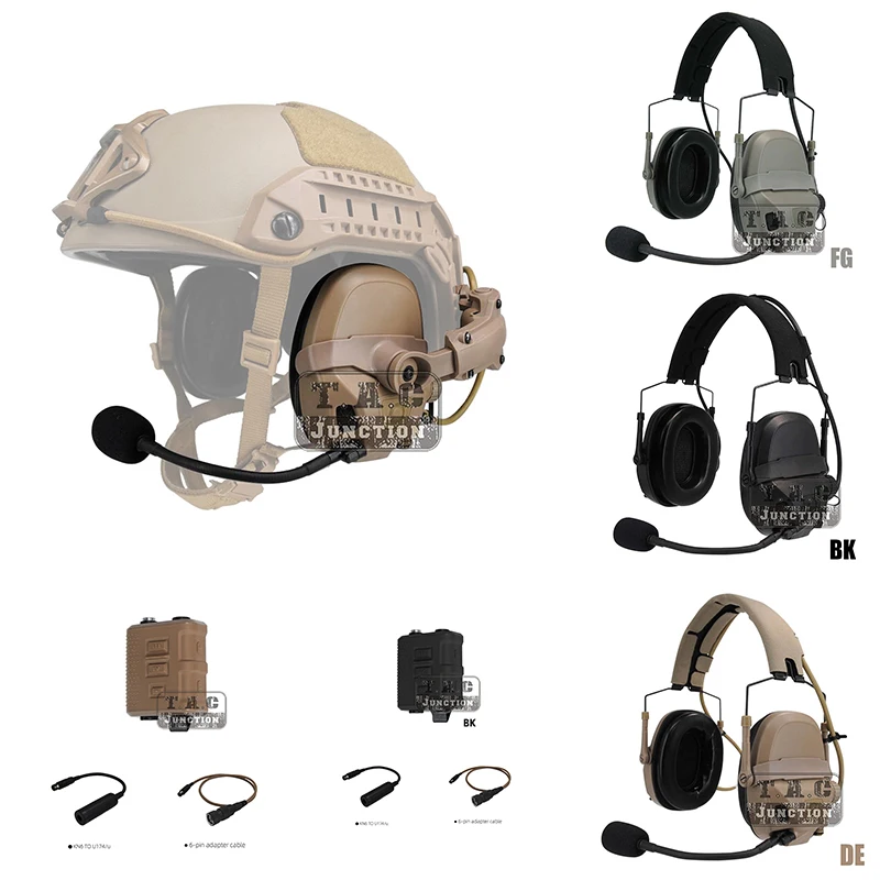 Upgraded Amp Tactical Communication Headset + Fcs V60 Ptt Set Pickup ...