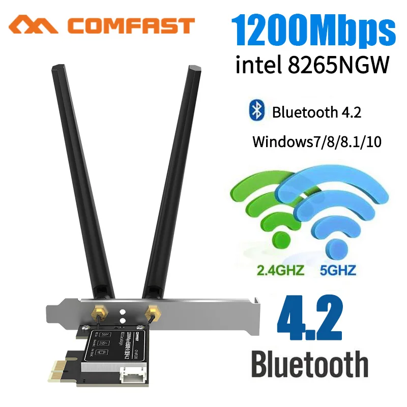 1200Mbps Wireless-AC 8265 PCI Express PCi-e Desktop WiFi Adapter ...