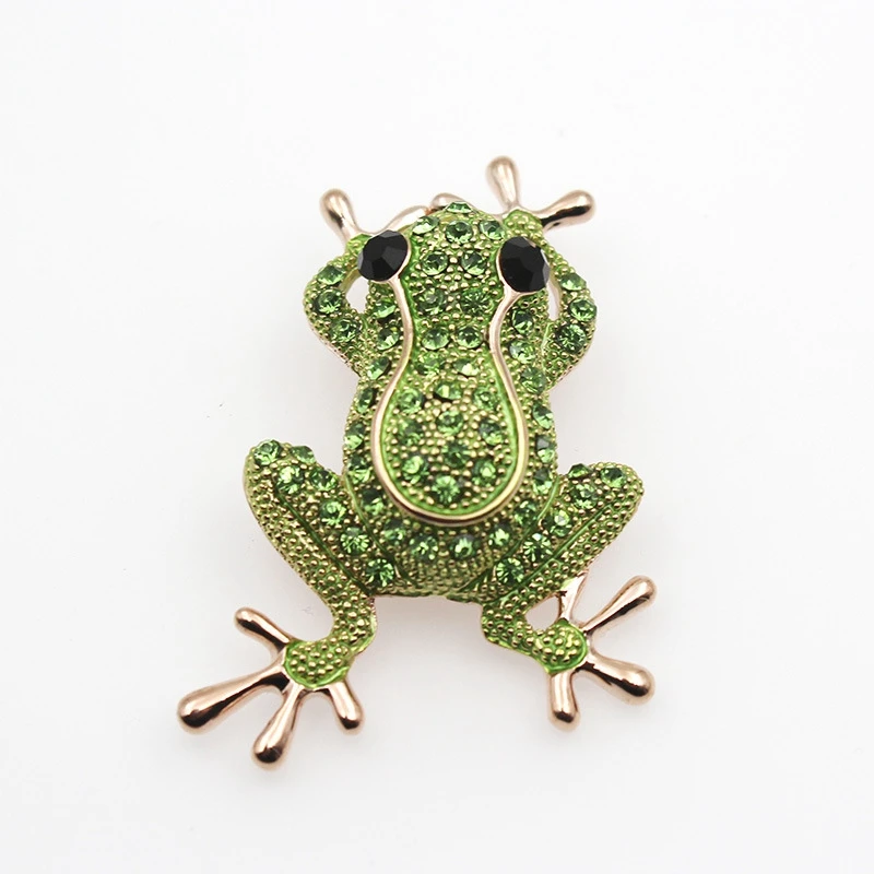 Luxury Green Crystal Frog Brooch With The Chain Rose Gold Silver Color ...