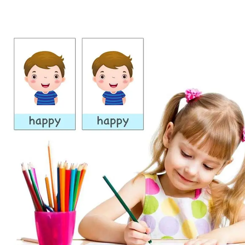 14pcs Kids English Learning Cards Cartoon Emotion Flash Card For ...