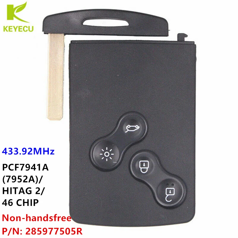 KEYECU Semi-intelligent Smart Key Card 433MHz PCF7941 Chip for Renault ...